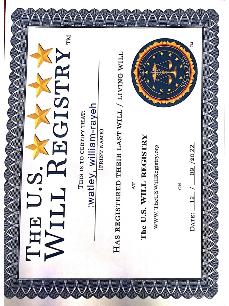 Will Reg Cert | PDF