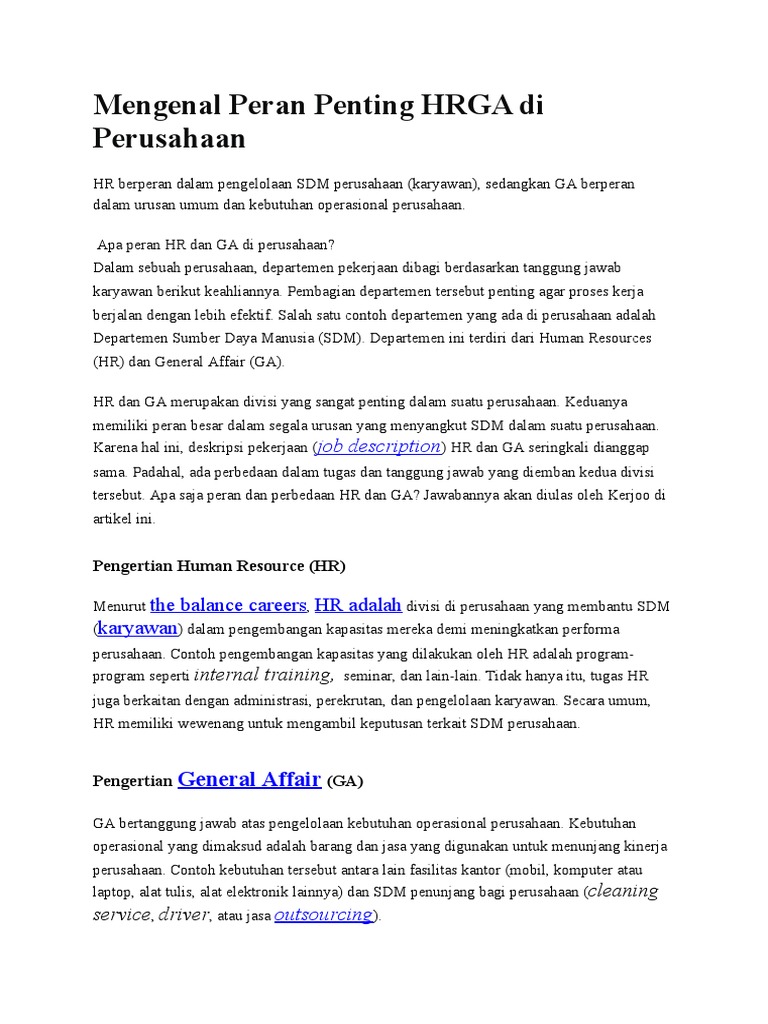Mengenal Peran Penting HRGA Di Perusahaan | PDF