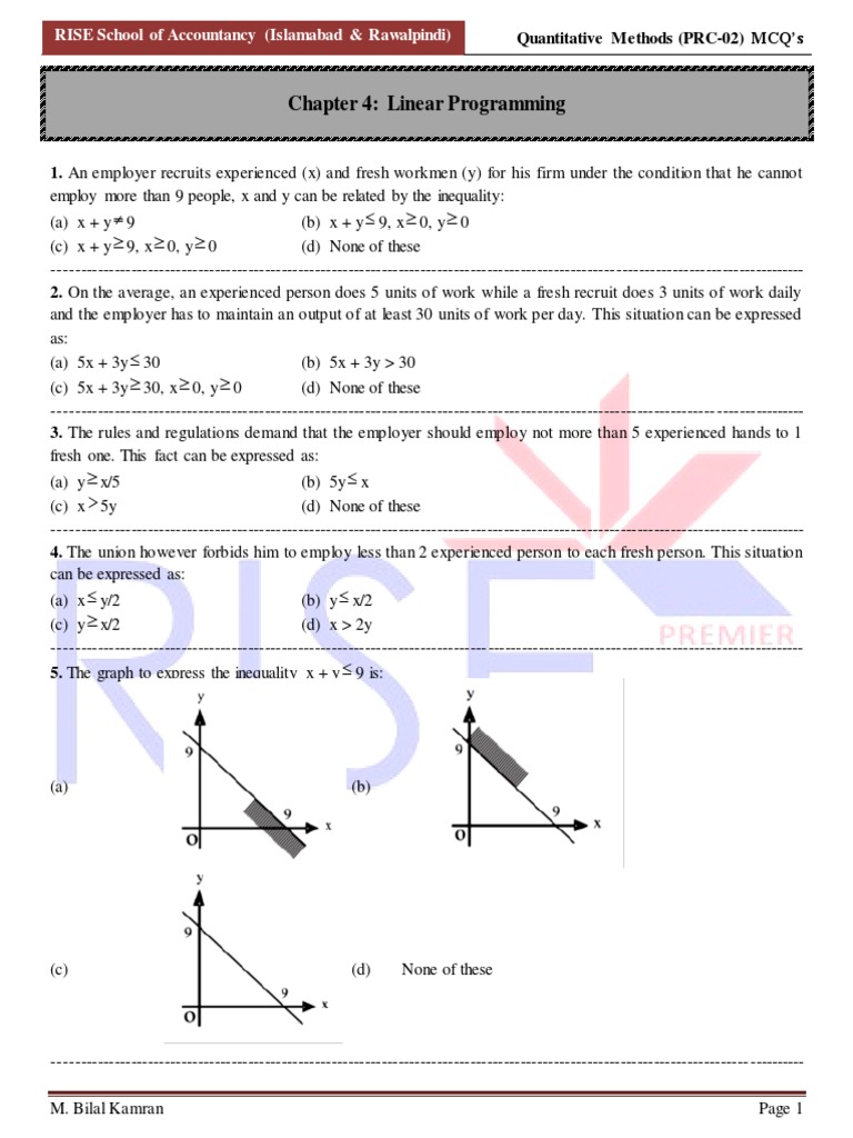 QM - Chapter 4 (MCQ'S) | PDF | Mathematical Optimization | Linear Programming