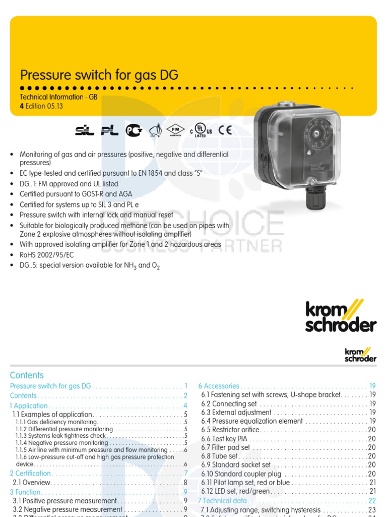 Gas Pressure Switch DG - Techinfo | PDF | Pressure Measurement ...