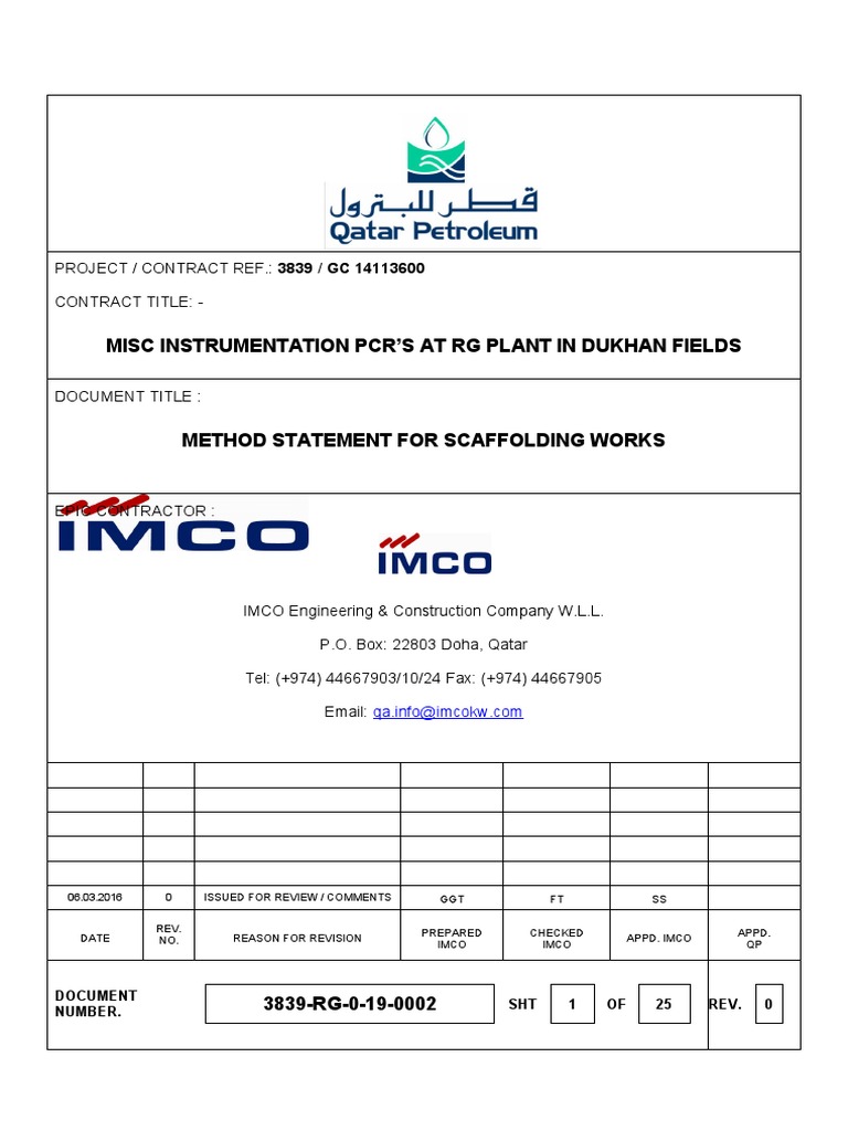 Method Statement For Scaffolding Works | Download Free PDF | Scaffolding Method Statement For Scaffolding Works | Download Free PDF | Scaffolding