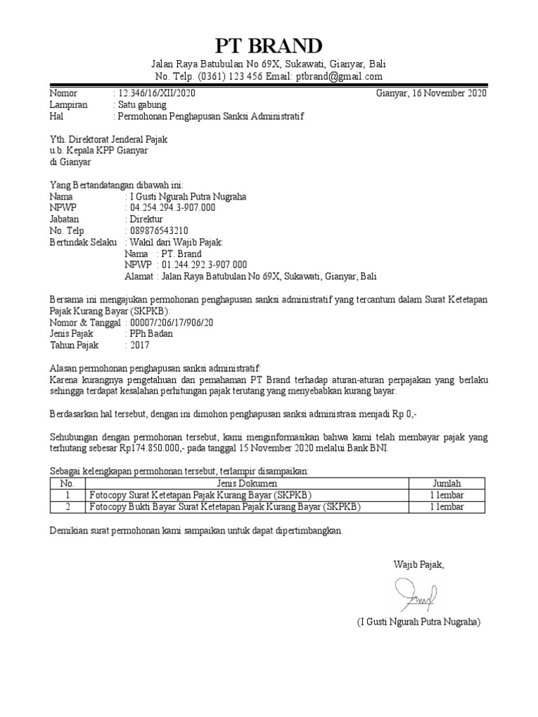 Contoh Surat Redaksi Permohonan Penghapusan Atau Pengurangan Sanksi ...