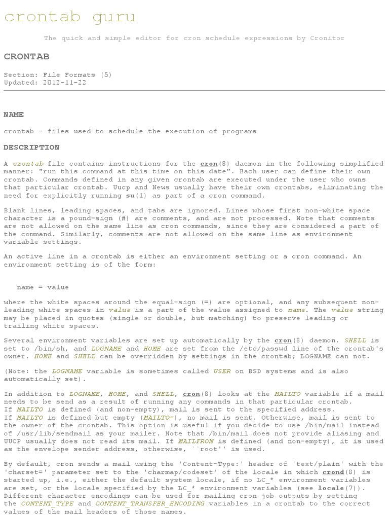 Crontab Manpage - Crontab.5 - Crontab - Guru | PDF | Computer Data | Software