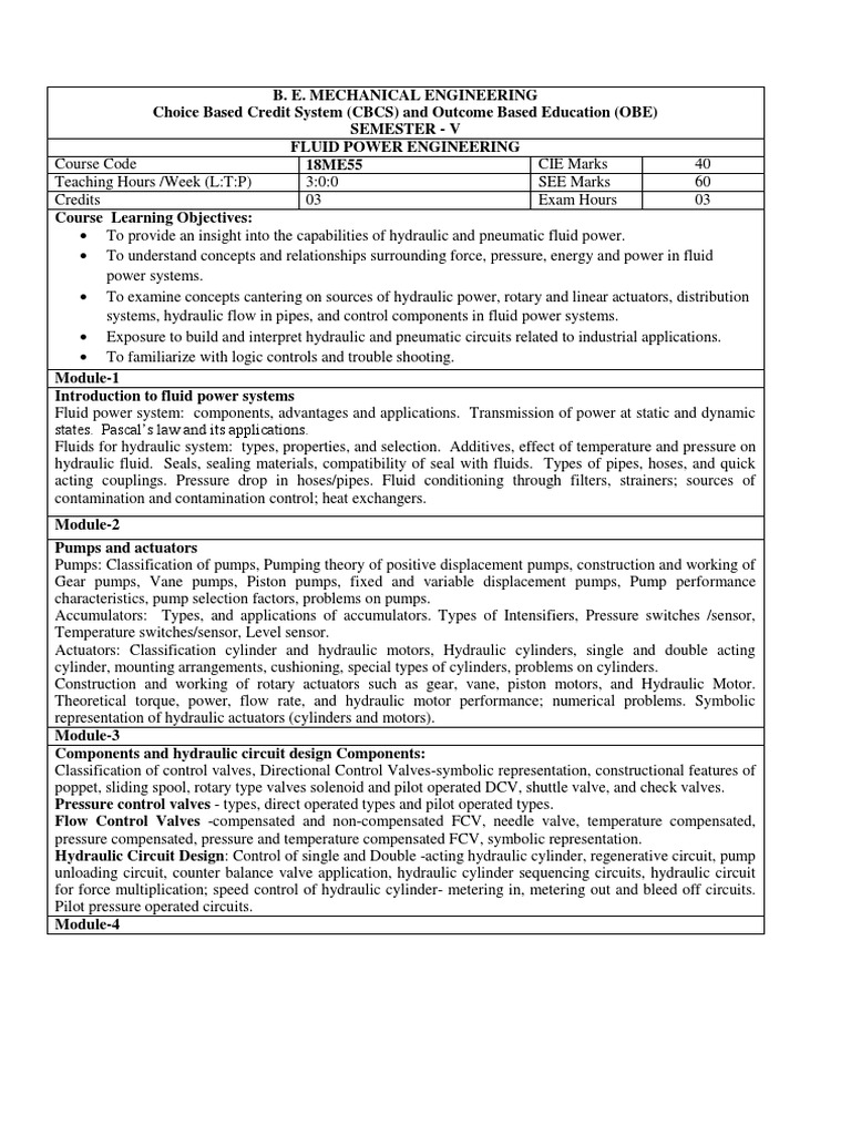 Fluid Power Engineering Course Overview | PDF | Valve | Pump