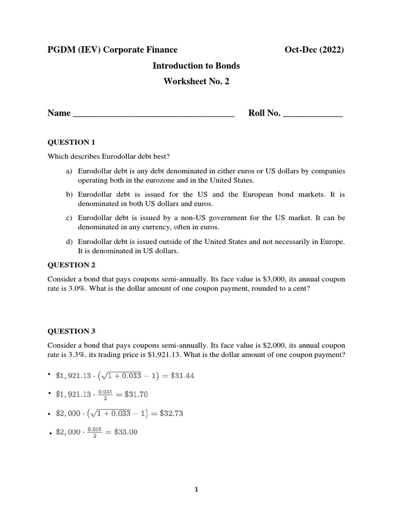 IEV - 2022 - Problem Worksheet 2 | Download Free PDF | Bonds (Finance ...