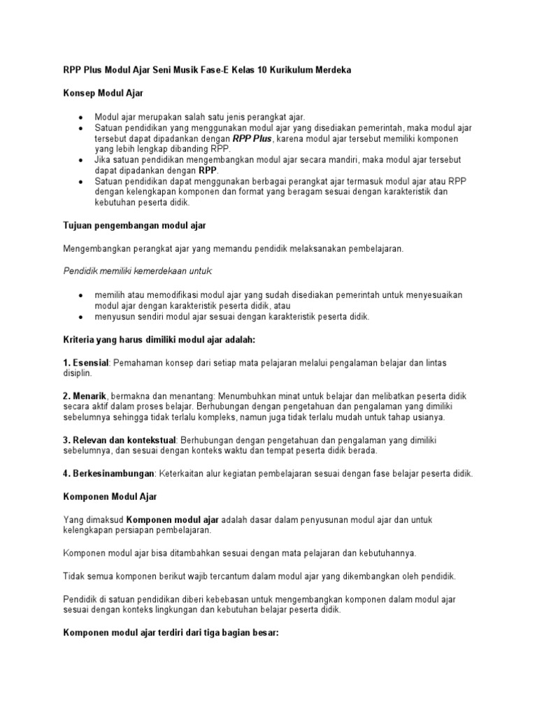 RPP Plus Modul Ajar Seni Musik Fase | PDF