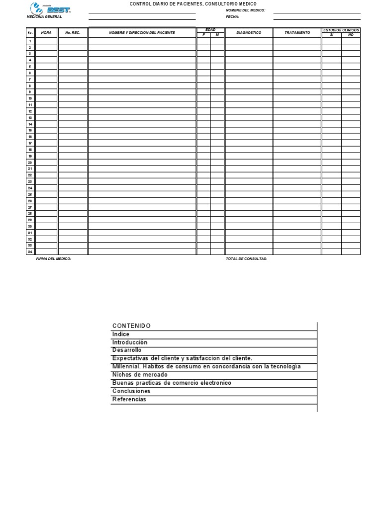 Hoja Diaria de Control de Paciente | PDF