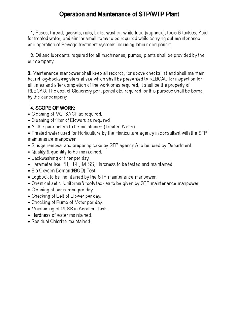 STP/WTP Operation and Maintenance Guide | PDF