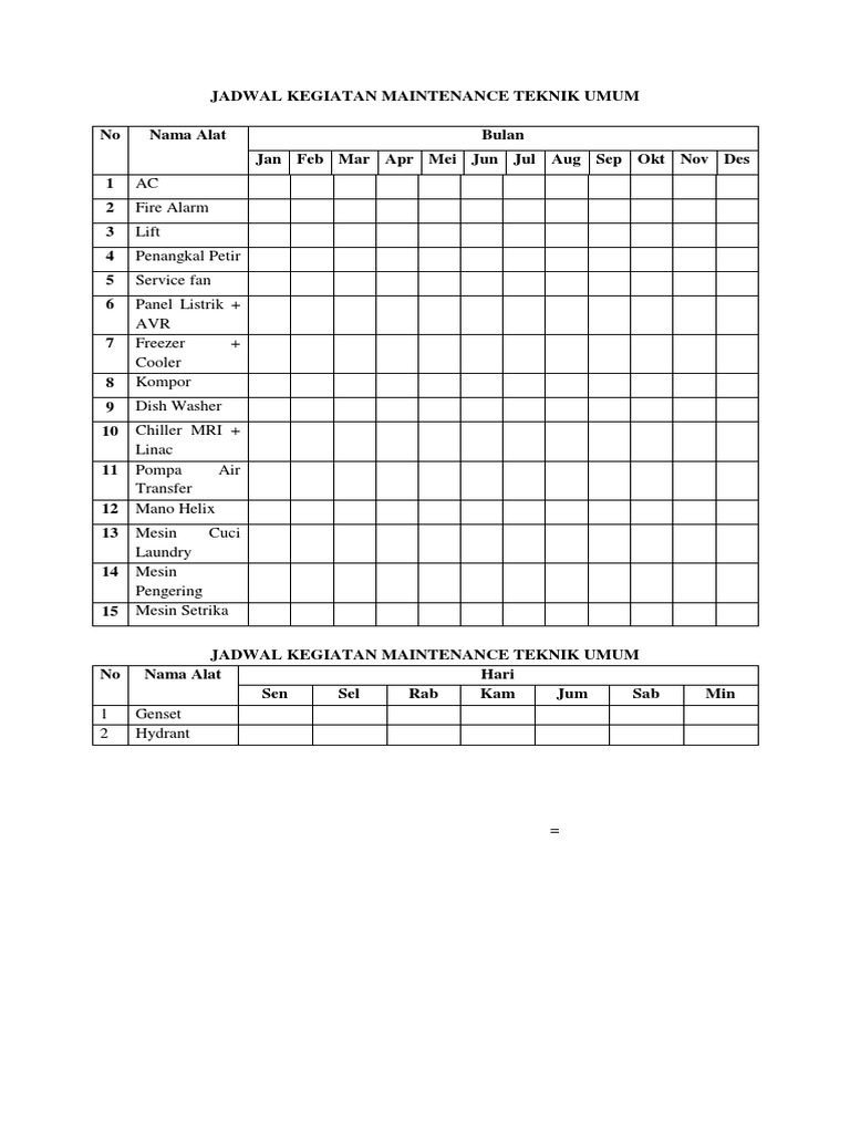 Jadwal Maintenance Tehnik Umum Dan Maintenance Ac | PDF