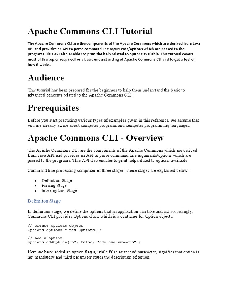 Apache Commons CLI Tutorial | PDF | Command Line Interface | Java (Programming Language)