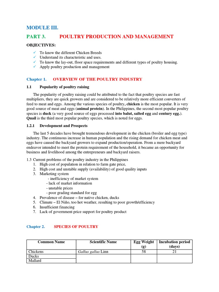 Module Iii. Poultry Production | PDF | Poultry | Chicken