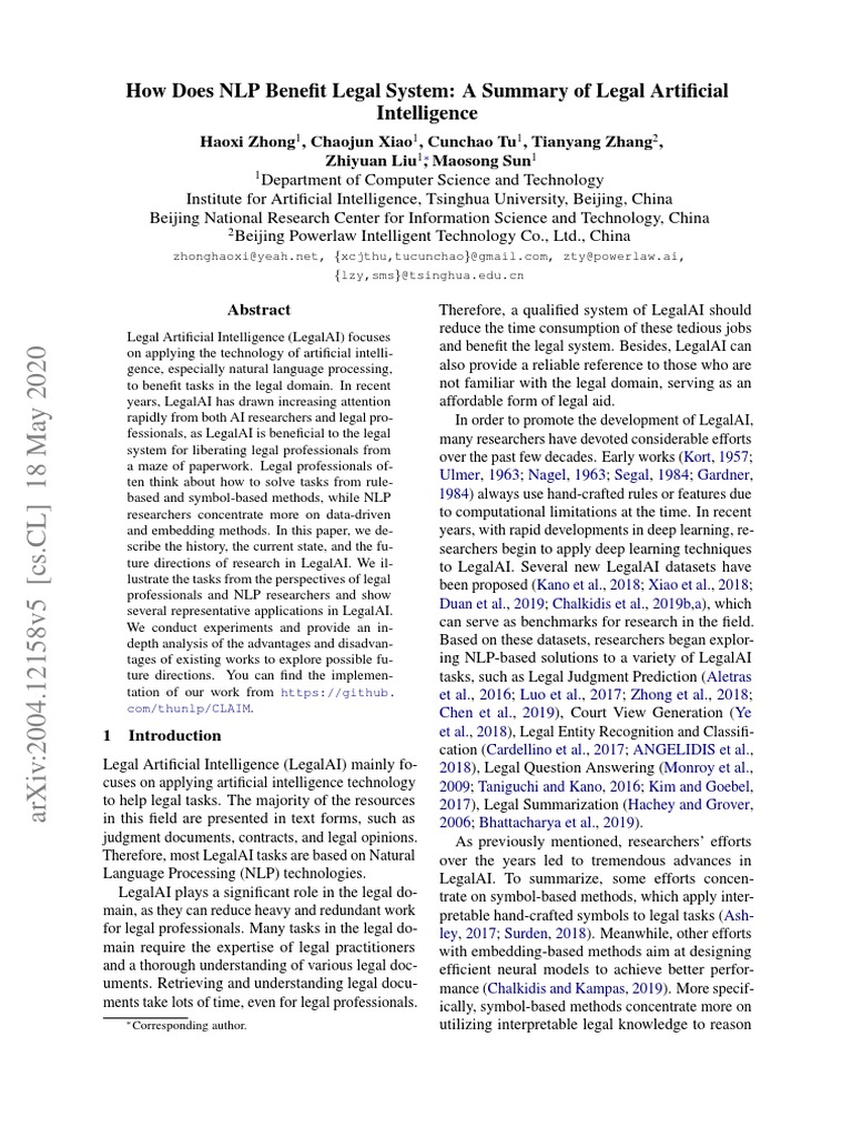 How Does NLP Benefit Legal System - A Summary of Legal Artificial ...