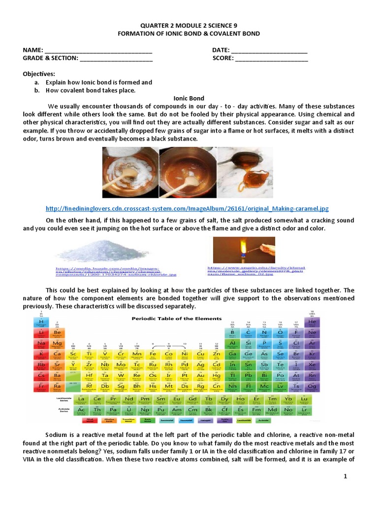 Quarter 2 Module 2 Science 9 Fact Sheet (2 | PDF | Chemical Bond ...