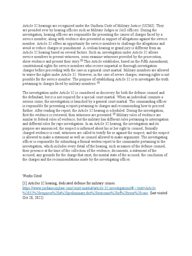 Article 32 Hearings of the Uniform Code of Military Justice | PDF ...