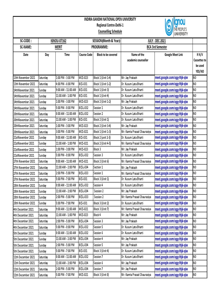 BCA 3rd Semester Schedule Jul-Dec 2021 | PDF