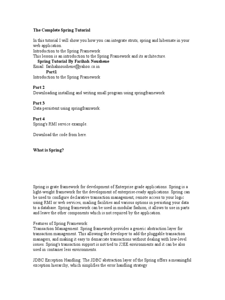 The Complete Spring Tutorial | PDF | Spring Framework | Databases