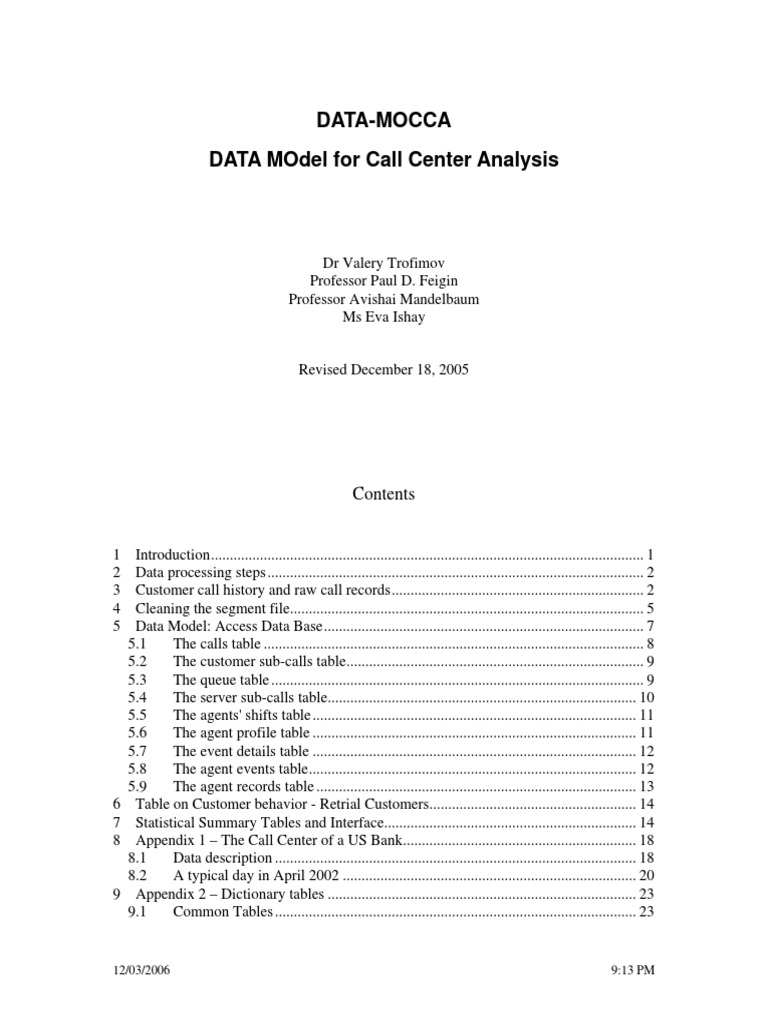 Data Model For Call Center Analysis | PDF | Databases | Call Centre