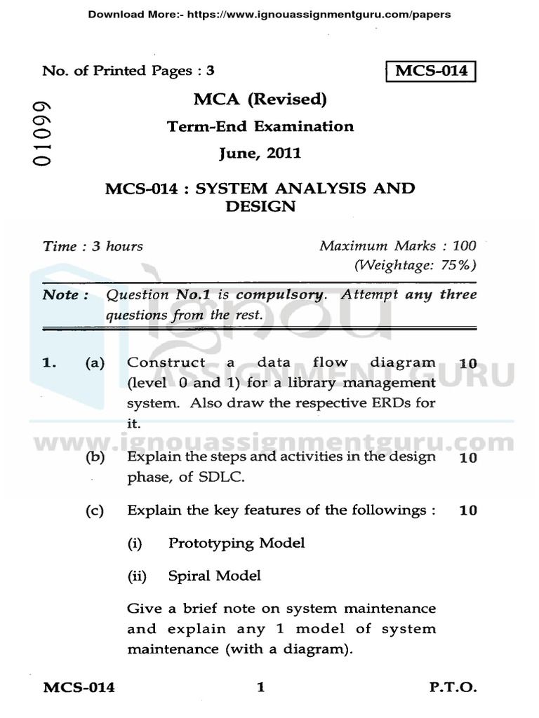 MCS 014 Previous Year Question Papers by Ignouassignmentguru | PDF | Databases | Design