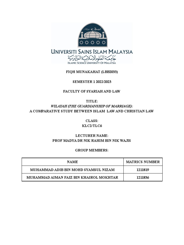 Assignment Munakahat TLC6 Muhammad Adib and Aiman Faiz Wilayah | PDF ...