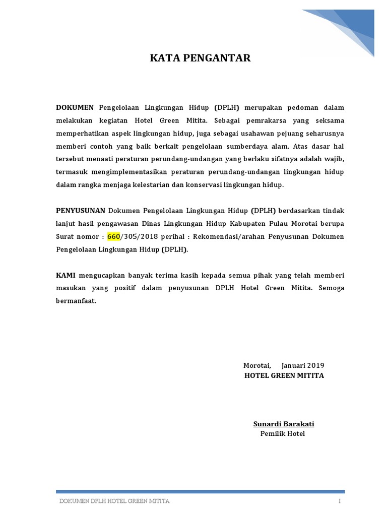 DPLH Hotel Green Mitita: Panduan Lingkungan | PDF