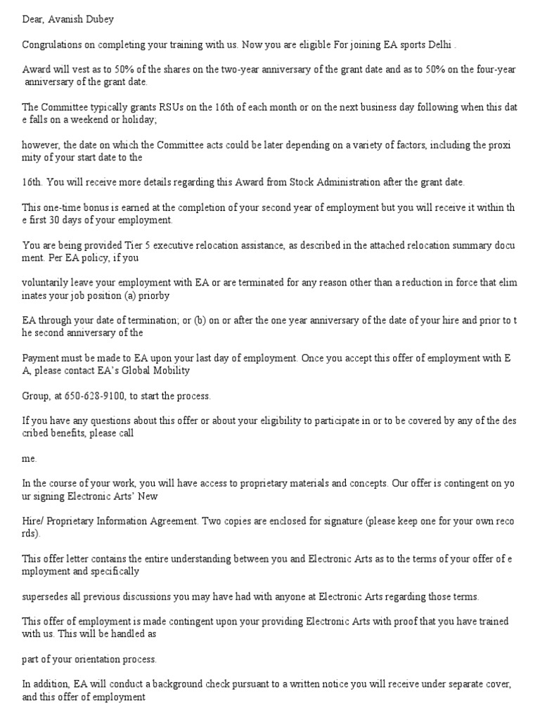 EA Sports Offer Letter | PDF | Business | Economies