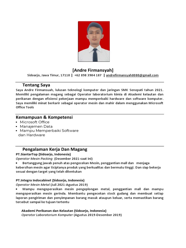 CV Andre Firmansyah | PDF | Teknologi & Rekayasa