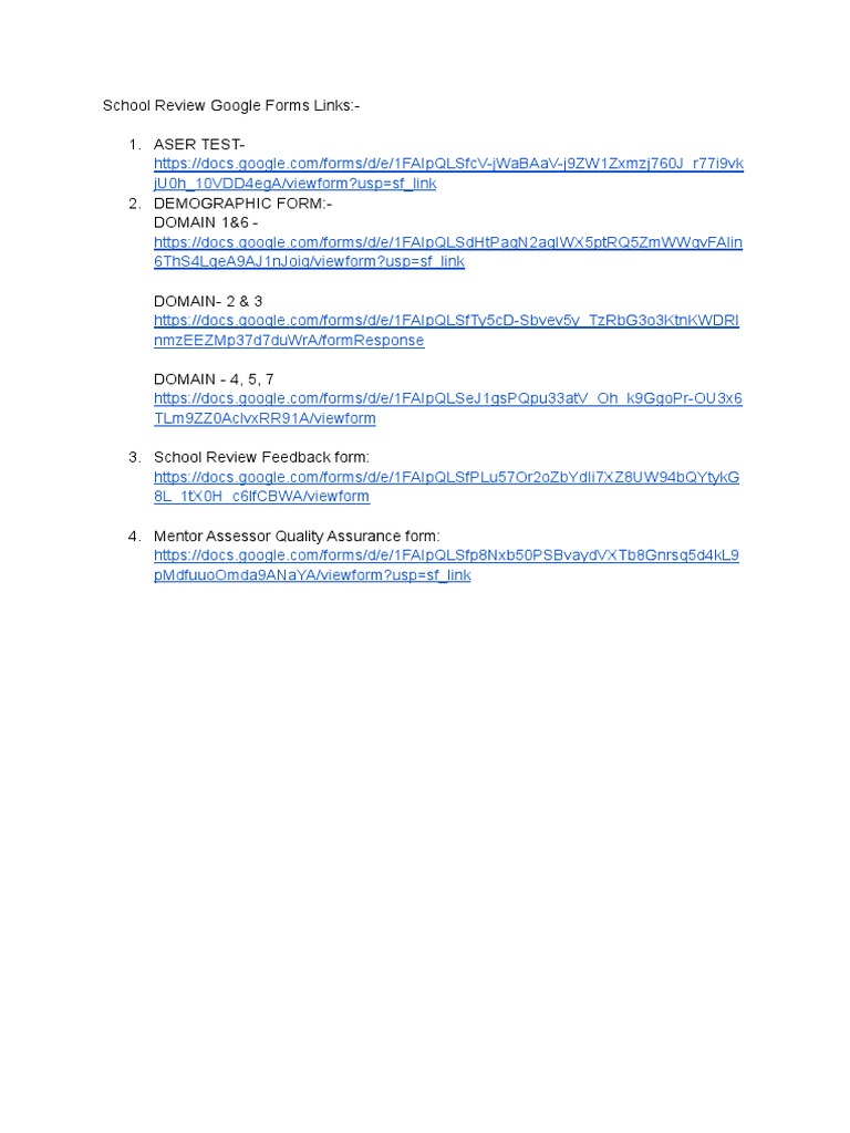School Review Google Forms Links | PDF
