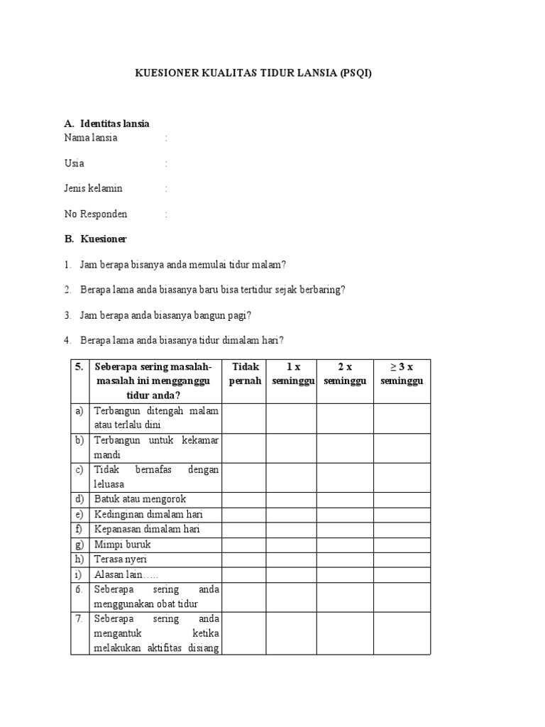 Kuesioner Kualitas Tidur Lansia | PDF