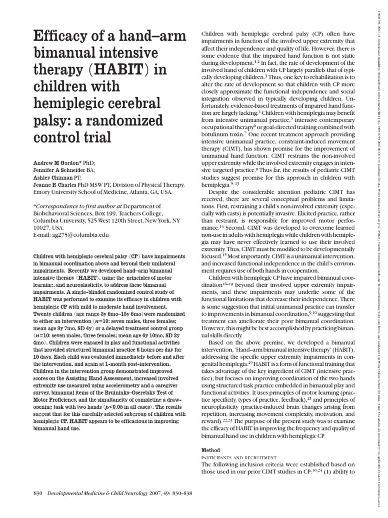 Develop Med Child Neuro - 2007 - Gordon - Efficacy of A Hand Arm ...