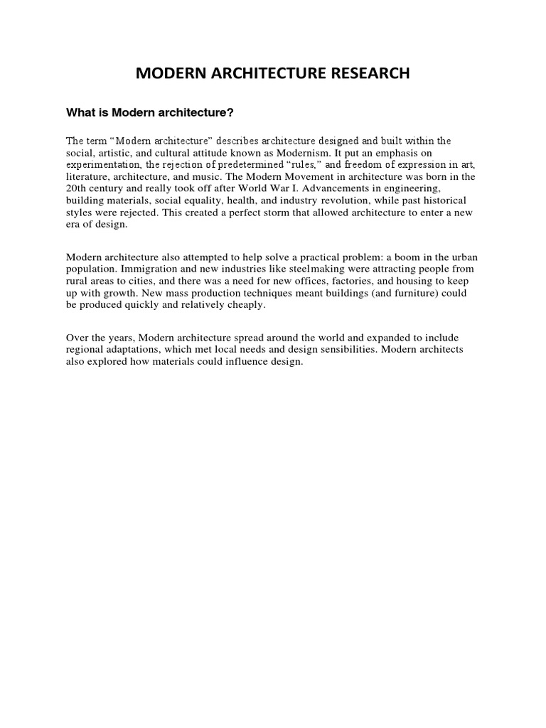 Modern Architecture Research | PDF | Building Materials | Modernism