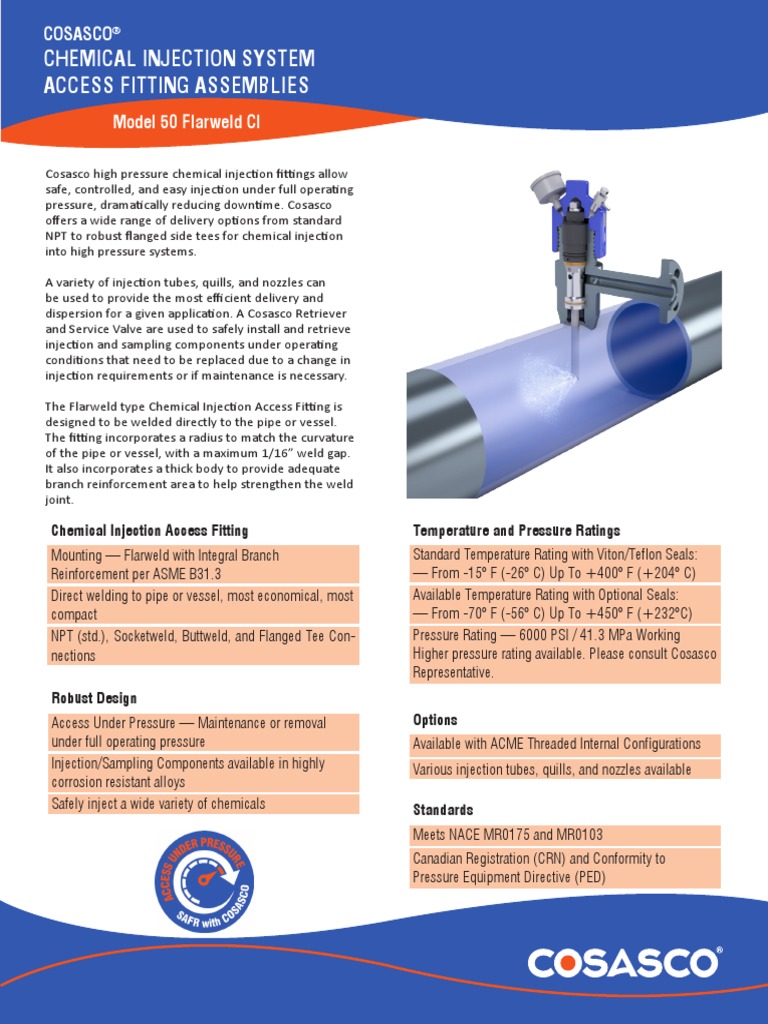Cosasco Chemical Injection System Access Fitting Assemblies. Model 50 ...