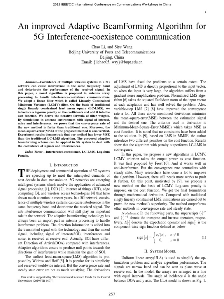 40 An Improved Adaptive Beam Forming Algorithm For 5g Interference Coexistence Communication 
