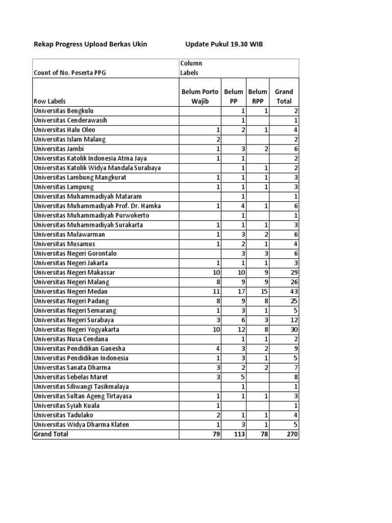 Rekap Progress Upload Berkas Ukin | PDF