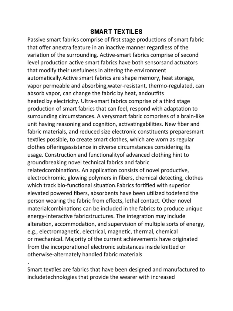 Smart Textiles Pdf E Textiles Textiles