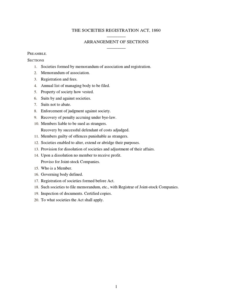 The Societies Registration Act, 1860 | PDF | Justice | Crime & Violence