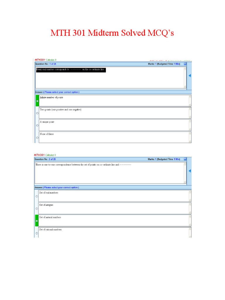 MTH 301 Midterm Solved MCQ's With Reference by Waqar Siddhu | PDF
