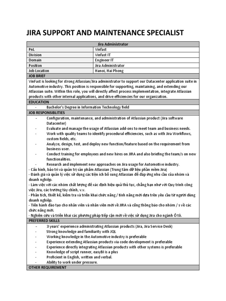 JD Jira System Administrator | PDF