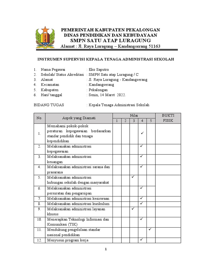 INSTRUMEN SUPERVISI TENDIK - Ok | PDF