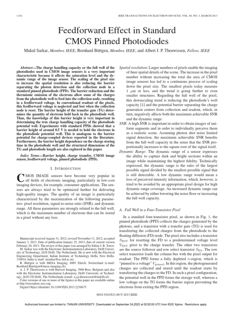Feedforward Effect In Standard Cmos Pinned Photodiodes Pdf Electrical Engineering Electronics 