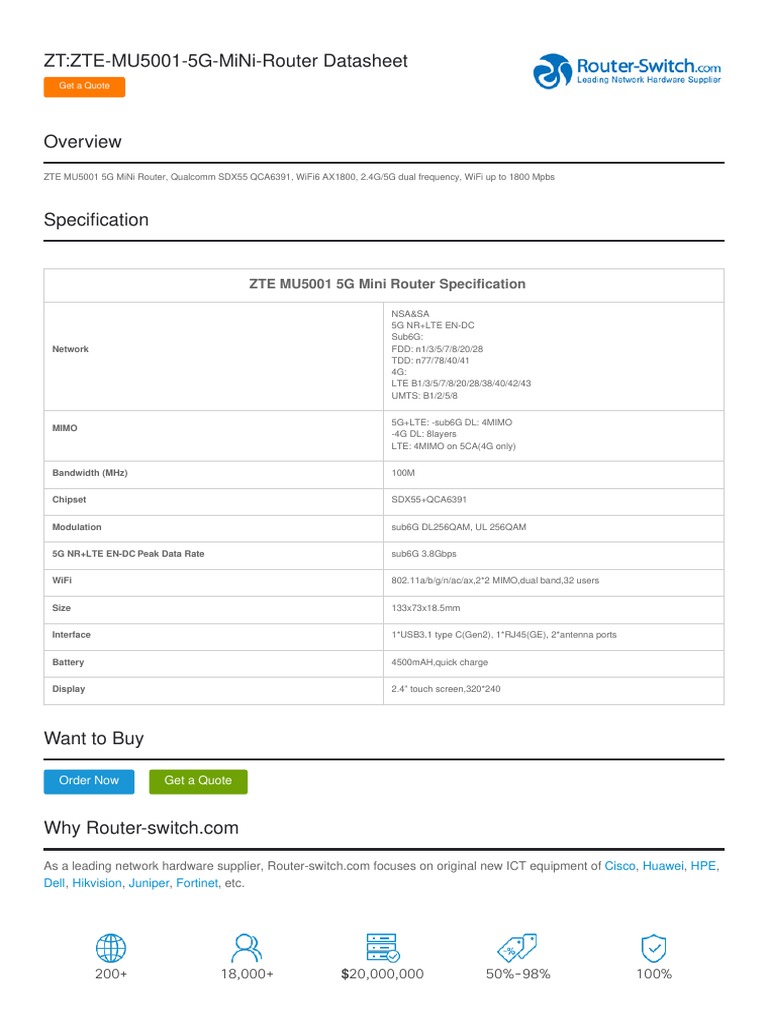ZT - Zte Mu5001 5g Mini Router Datasheet | PDF | Lte (Telecommunication ...