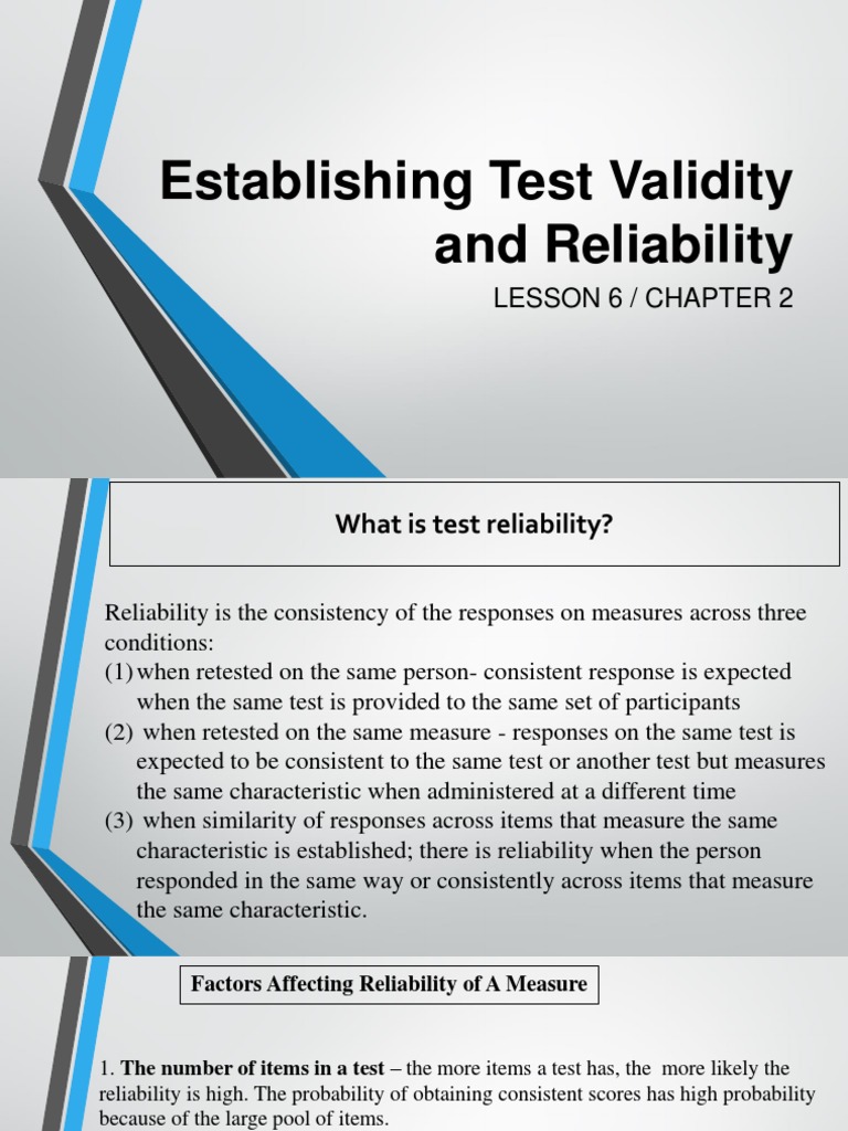 Test Reliability | PDF | Validity (Statistics) | Scatter Plot