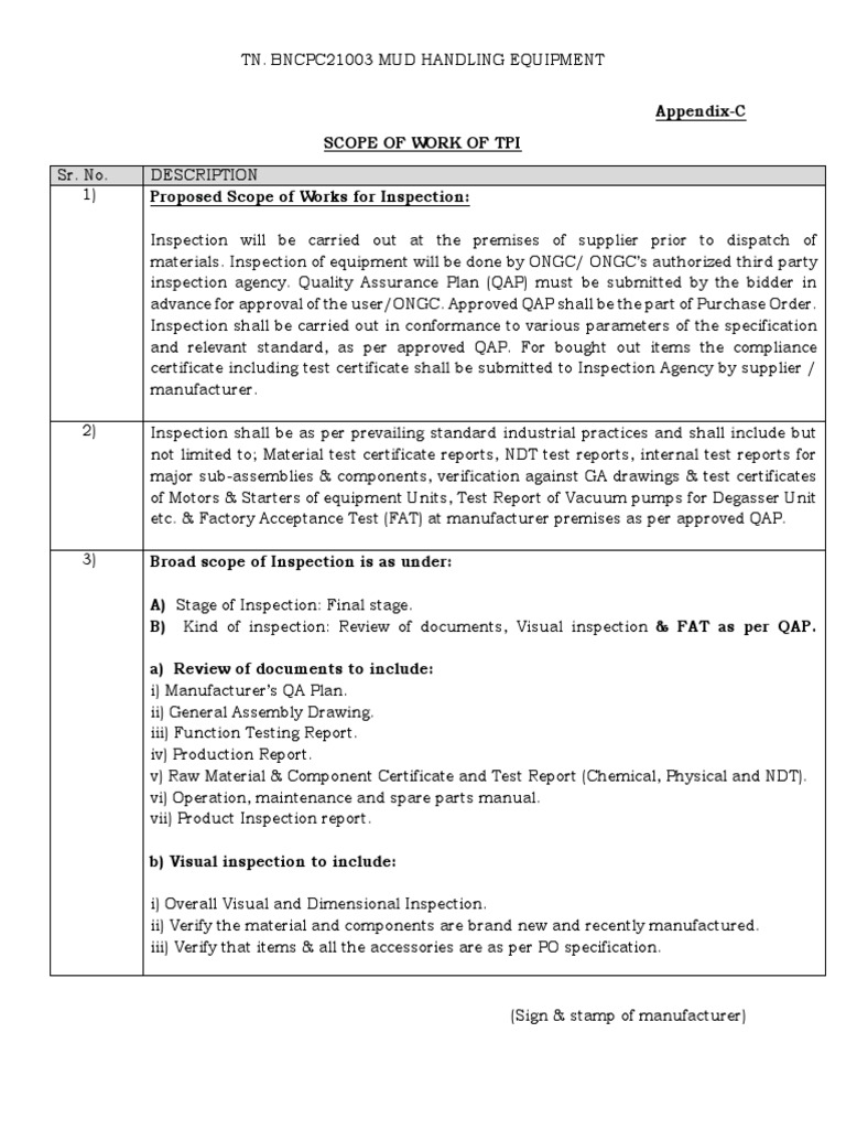 Appendix C Scope of Work of Tpi | PDF