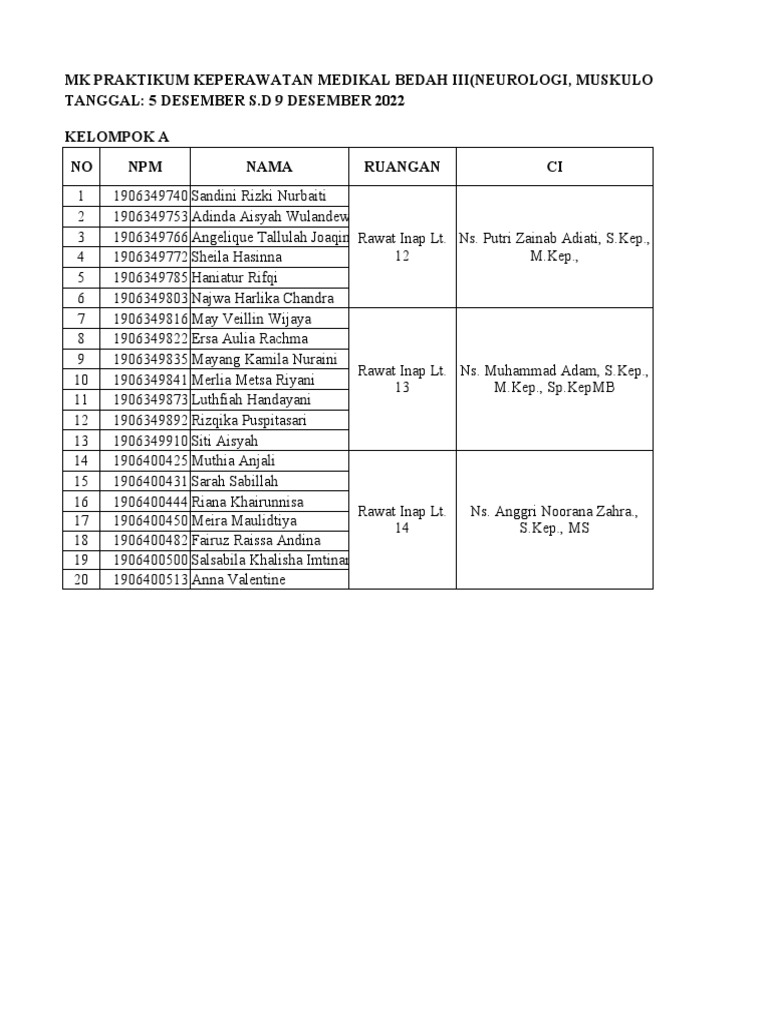 Jadwal Dinas PKMB III Rsui | PDF