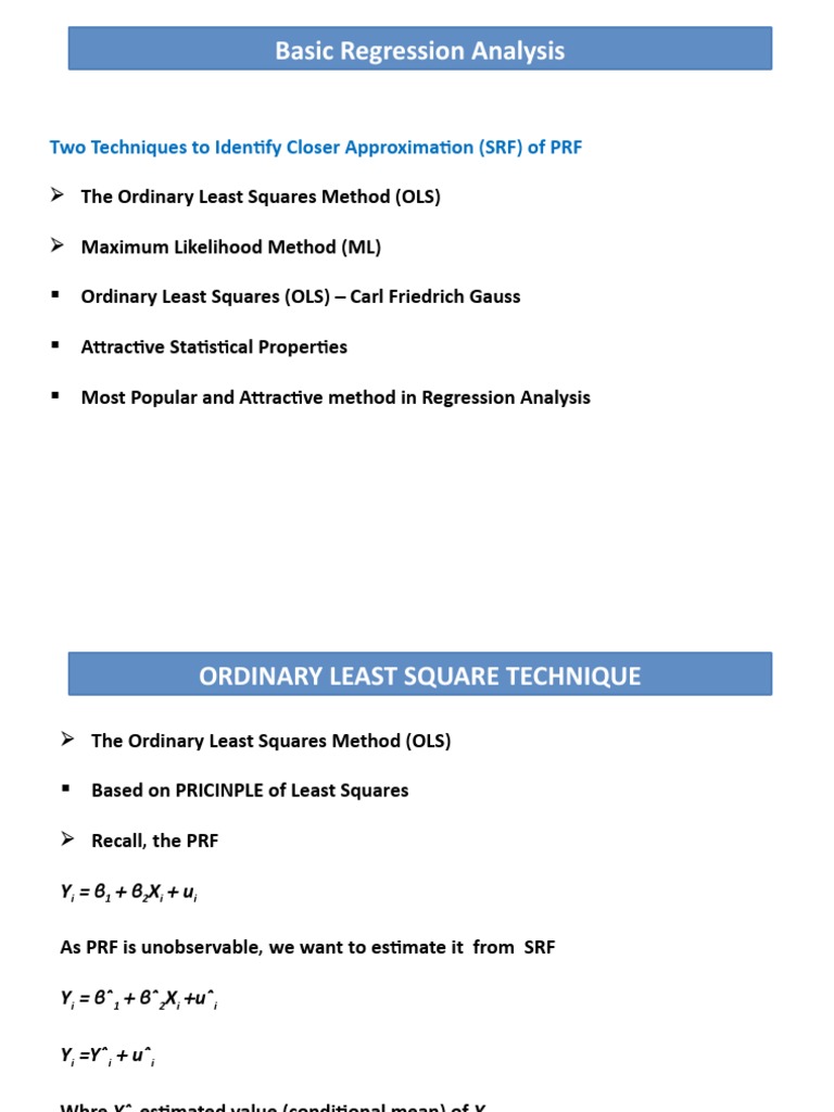 Basic Regression Analysis: Two Techniques To Identify Closer Approximation (SRF) of PRF | PDF ...