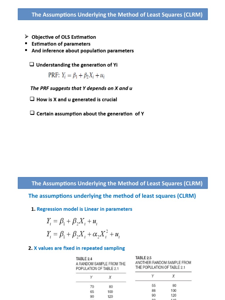 The Assumptions Underlying The Method of Least Squares (CLRM) | PDF | Ordinary Least Squares ...