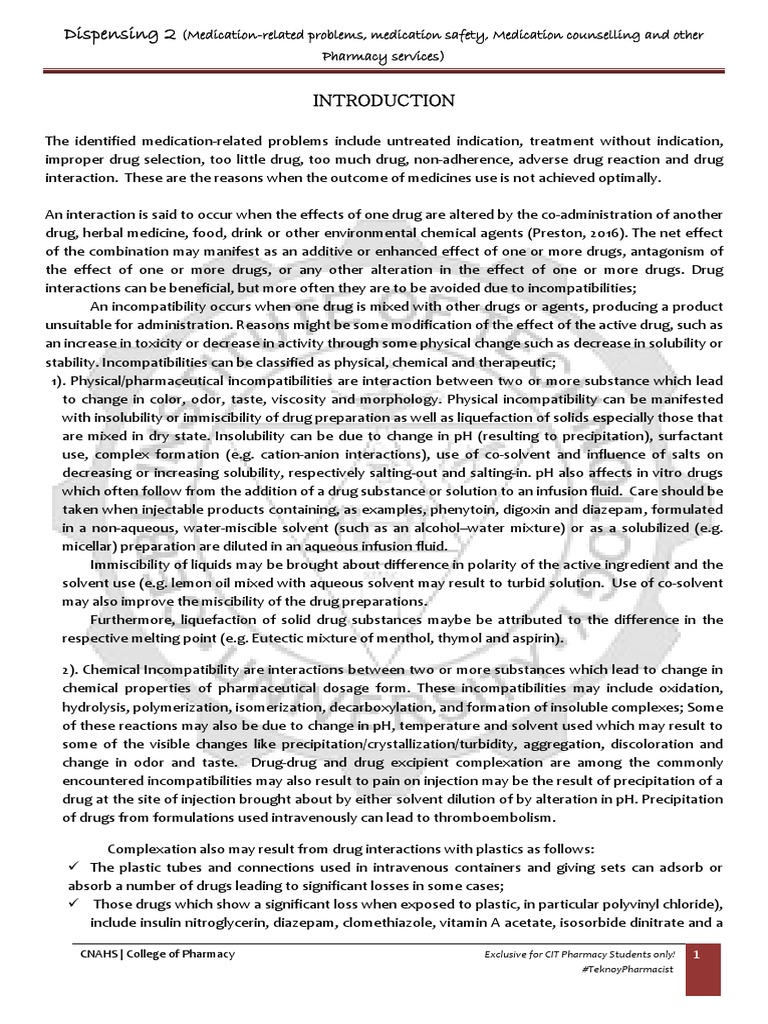 Drug Interaction Notes | Download Free PDF | Pharmacy | Solubility