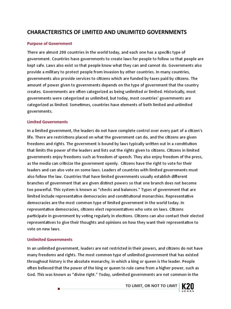 Characteristics of Limited and Unlimited Governments To Limit or Not To ...