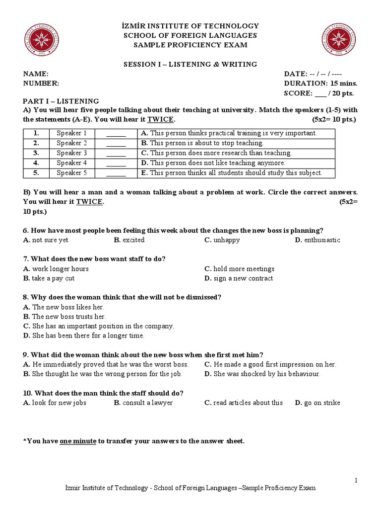 Sample Proficiency Exam | PDF | Laughter | Political Corruption