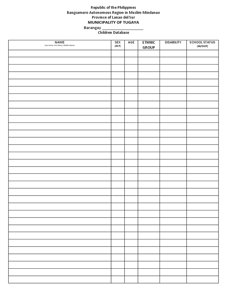 Tugaya Barangay Children Database | PDF