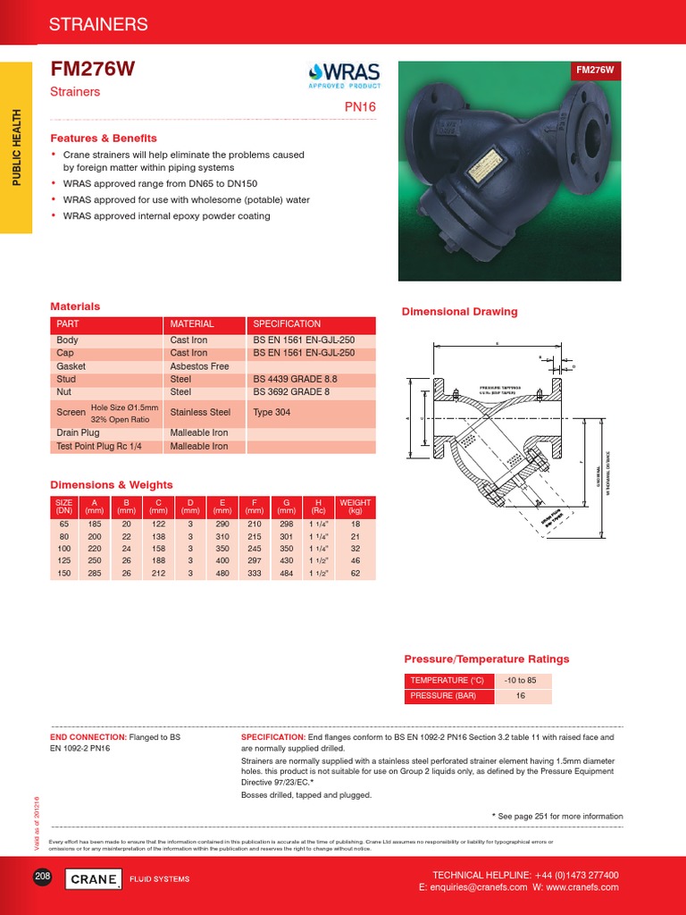 Fig FM276 Strainers CraneFS DS 1702 P208 | PDF | Applied And Interdisciplinary Physics | Chemistry